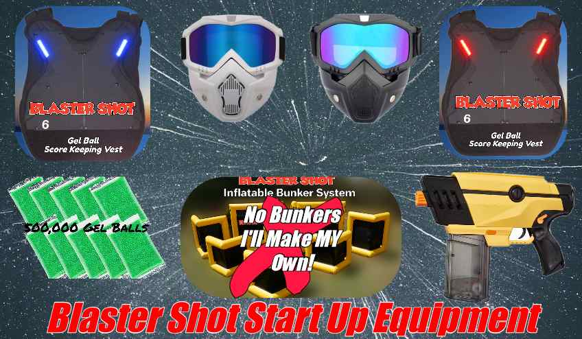 Gel Ball Rental Gear 20 Unilocx Blaster Pistol-10 Score Vests