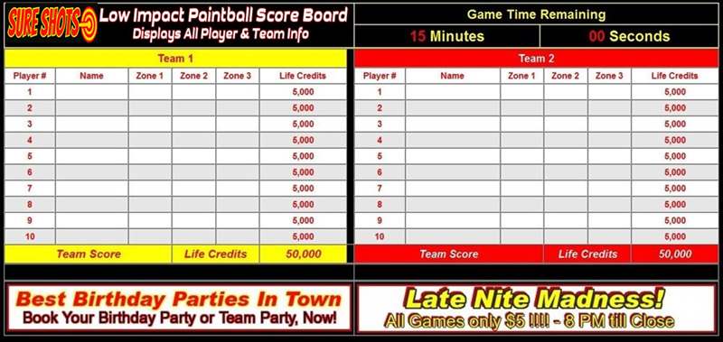 Low Impact Paintball Score Board | Low Impact Paintball Score Keeping