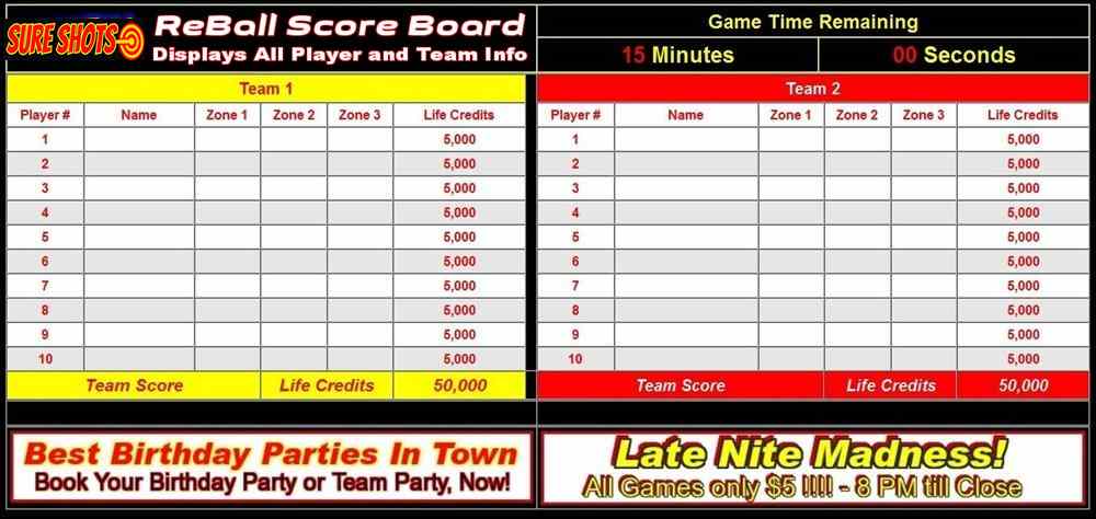 Reball Scoreboard for Reball Game or Reusable Paintballs
